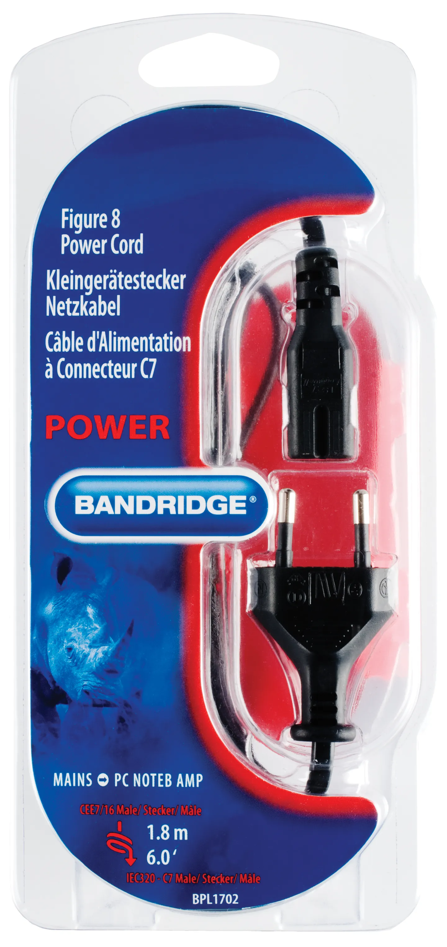 Bandridge Bandridge BPL1702 1.8m C7 stekker Zwart electriciteitssnoer ...