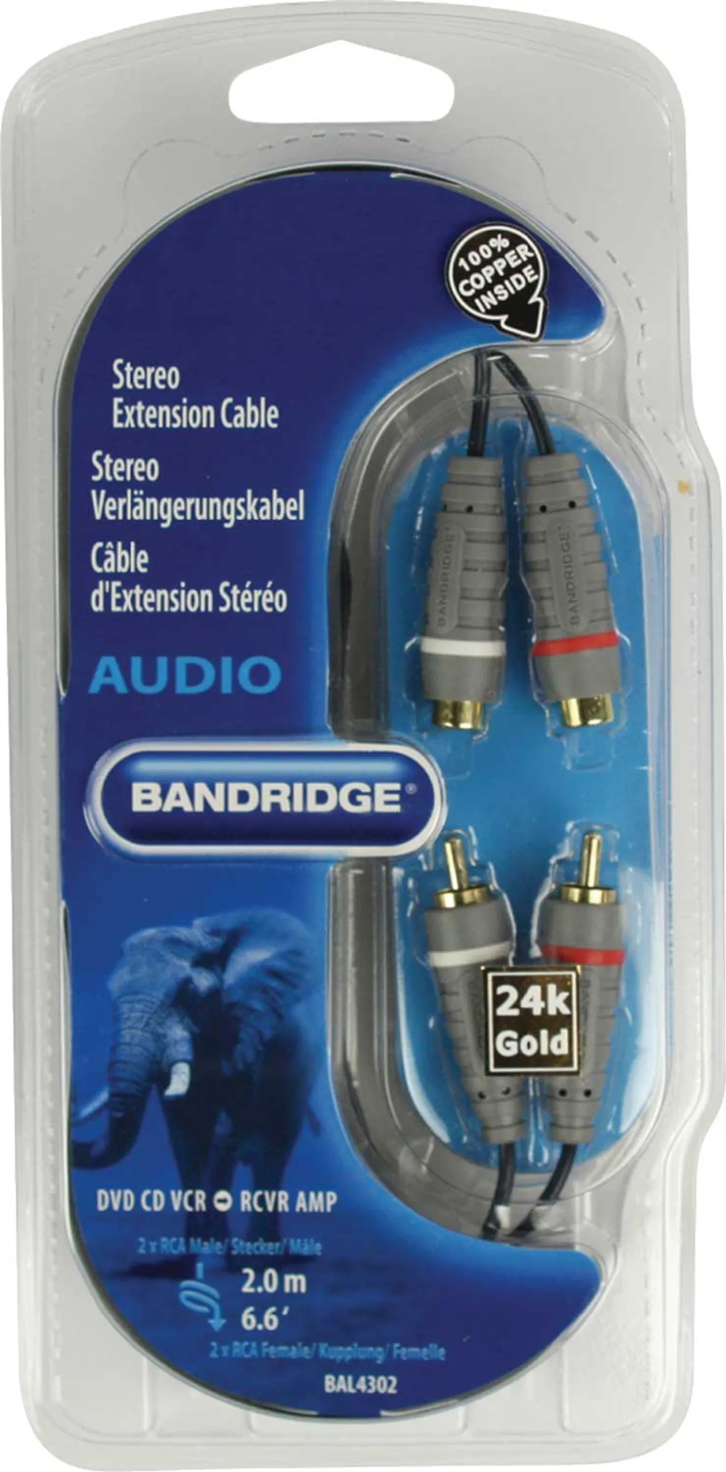 Bandridge Câble 2x RCA (Female - Male) - 2 m - BAL4302 | Livré demain ...