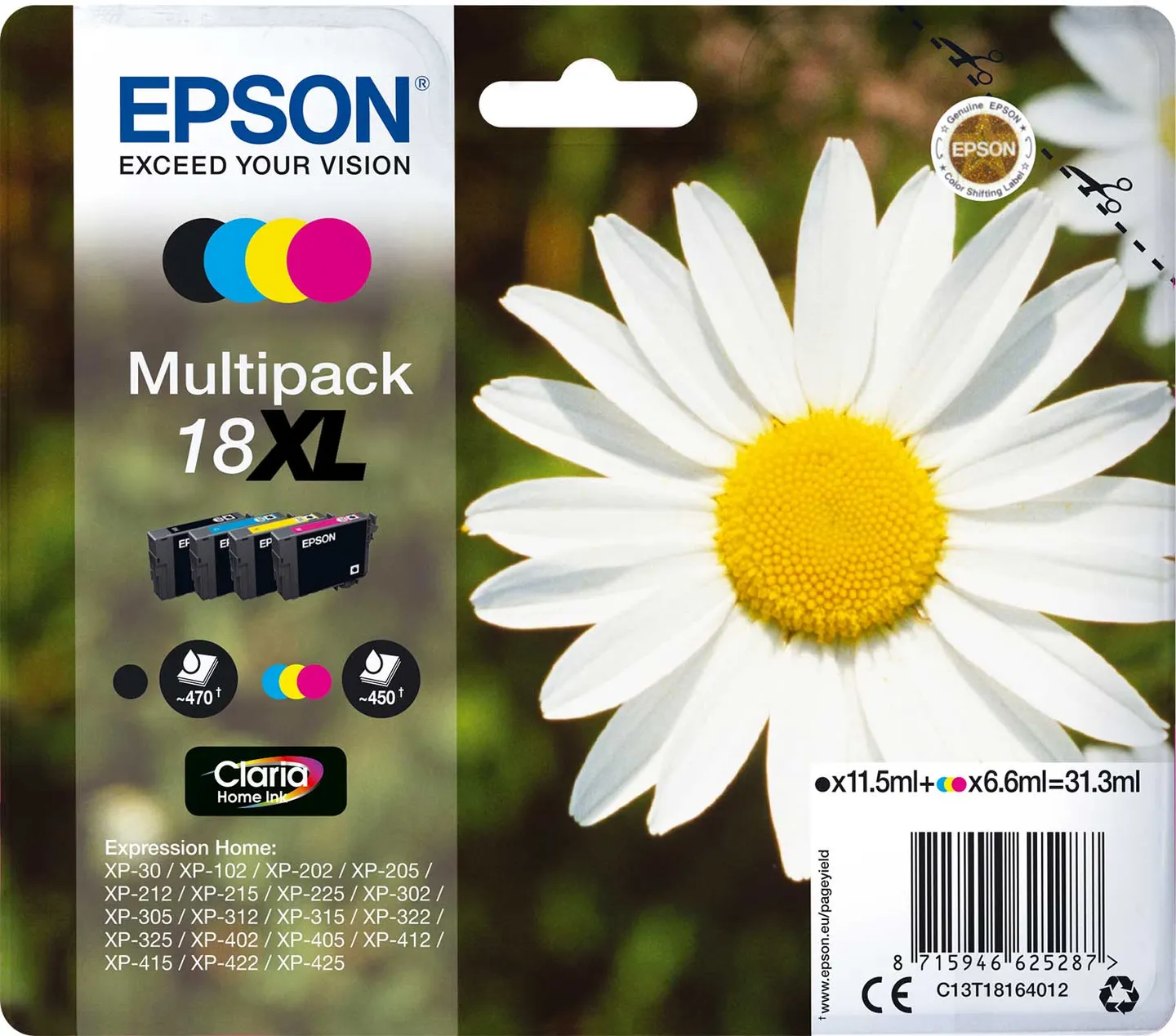 Epson Multipack 18XL Zwart + 3 kleuren C13T18164022