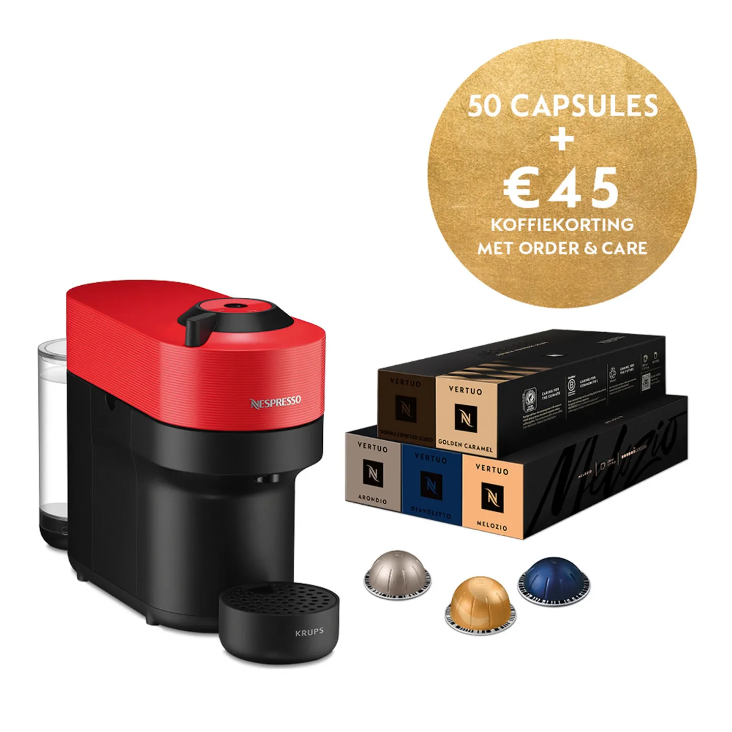 Krups Koffiemachine Nespresso Vertuo Pop Rood + 50 Capsules - Bestel nu ...
