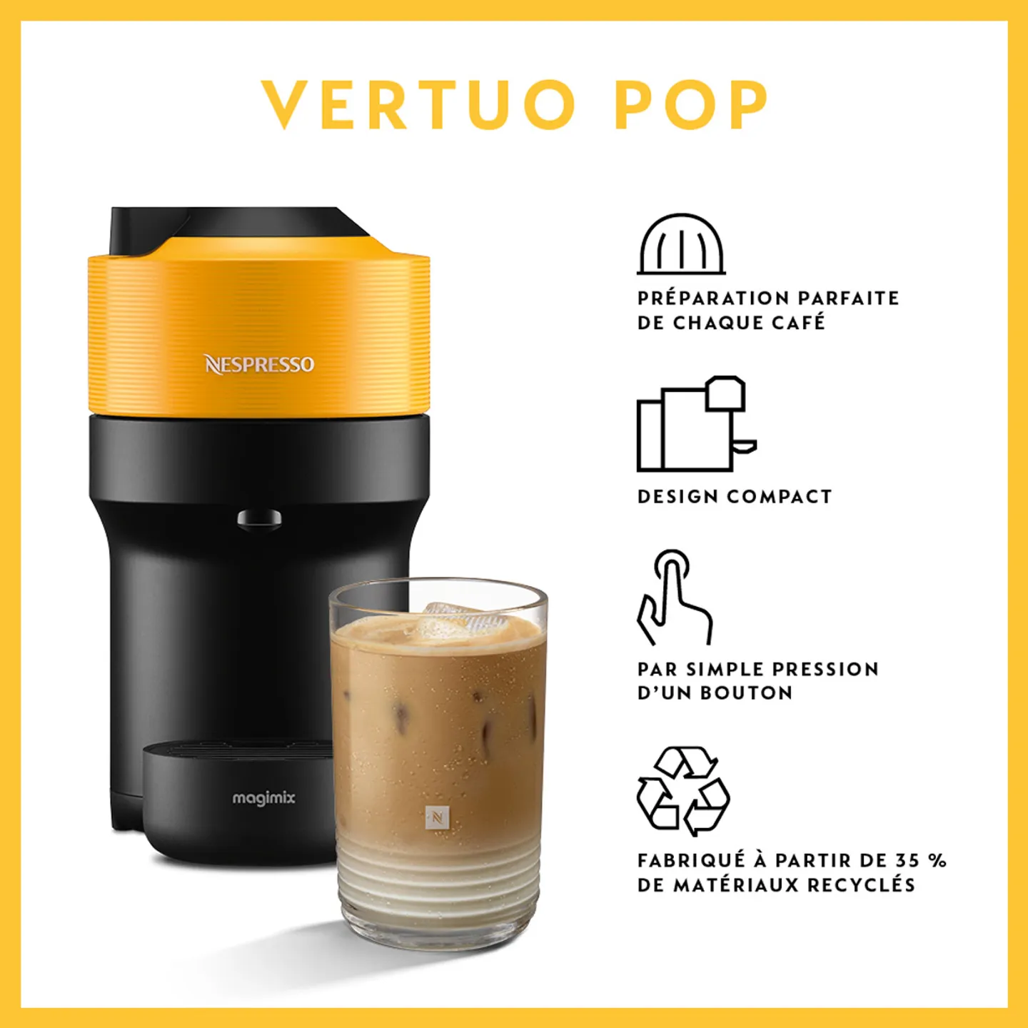 Magimix Machine à café Nespresso Vertuo Pop Mango Yellow + 20 capsules ...